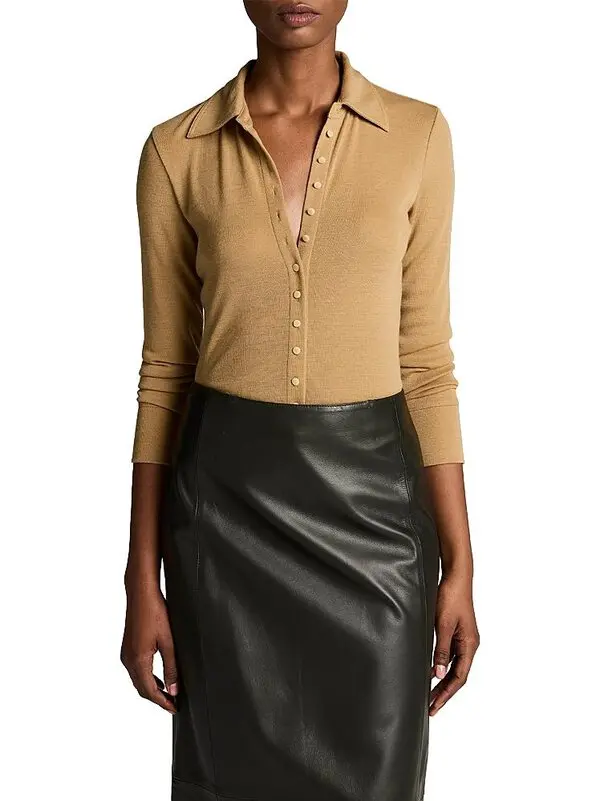 Vince Long Sleeve Button-front Top - Oak Buff