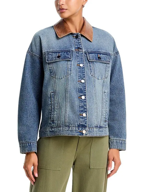 Aqua Contrast Collar Denim Jacket - Medium Wash