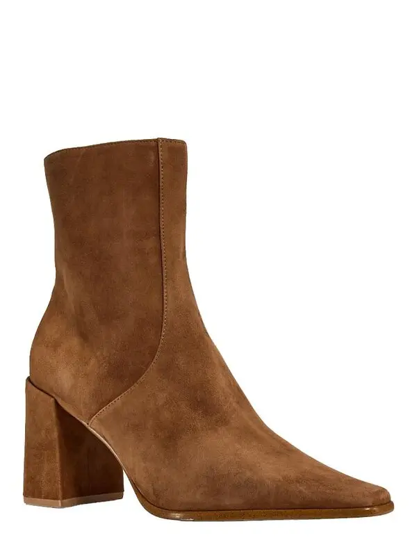 Aqua Mac Zip Up Ankle Boots With Block Heel - Chestnut Suede