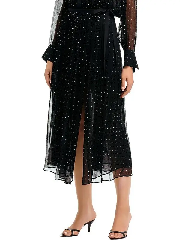 Vince Embellished Dot Sheer Gathered Midi Skirt - Black