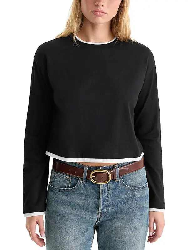 Good American Long Sleeve Layered Tee With Stripes - Black