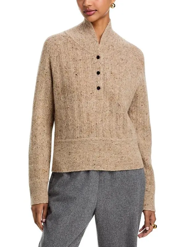 Co Wool And Cashmere Blend Cropped Henley Sweater - Antelope
