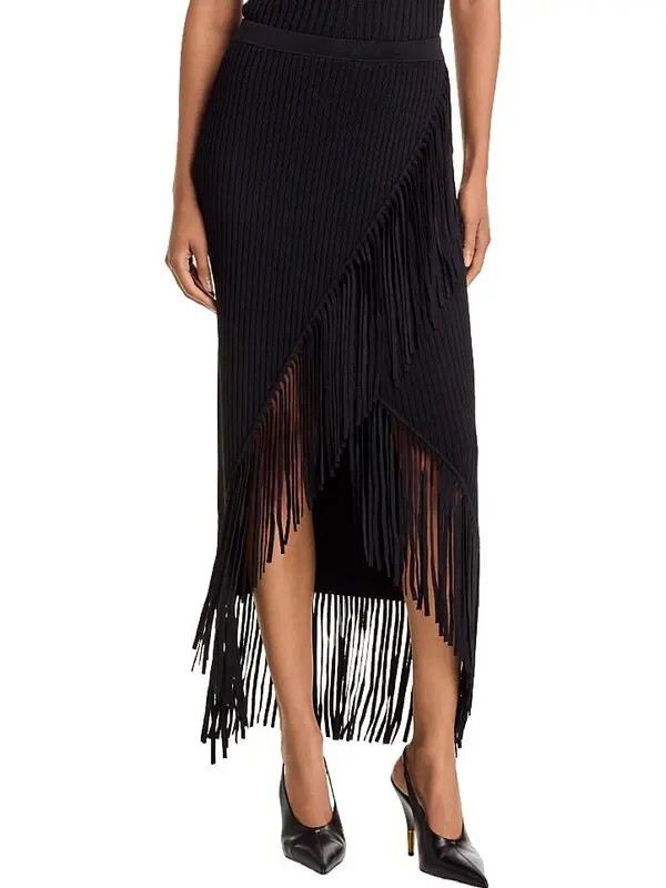 TOCCIN Giana Asymmetric Fringe Midi Skirt - Jet