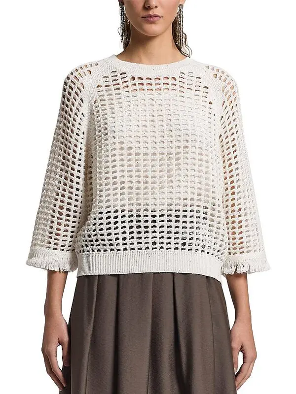 Peserico Cotton Sweater With Ribbons And Sequins - Solar White