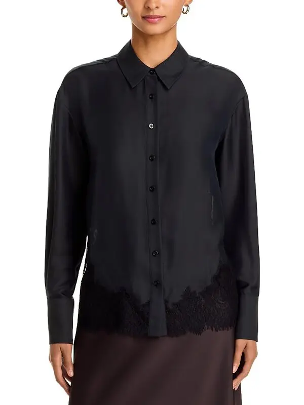 TOCCIN Toni Lace Trim Button-down Shirt - Jet/jet