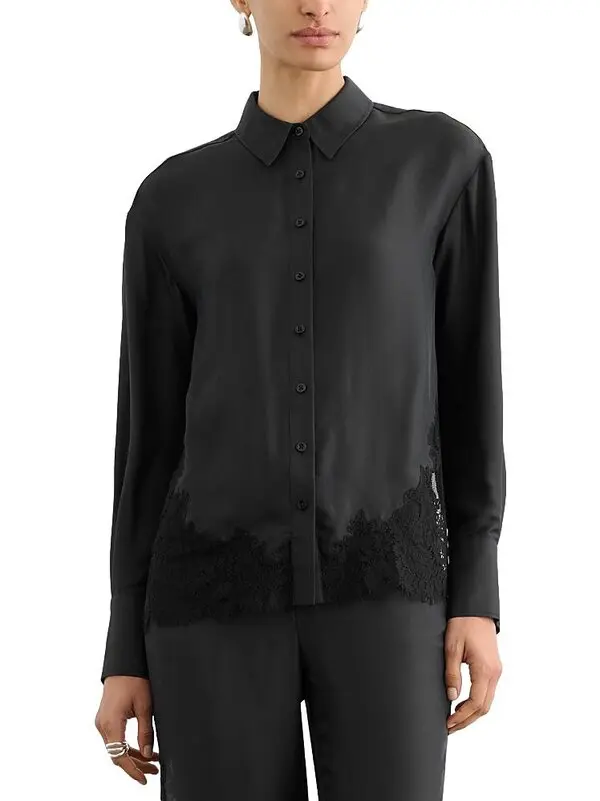 TOCCIN Toni Lace Trim Button-down Shirt - Jet/jet