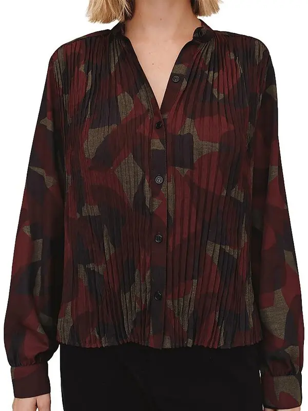 Bella Dahl Pleated Shirt With Abstract Camo Print - Abrtact Camo Print