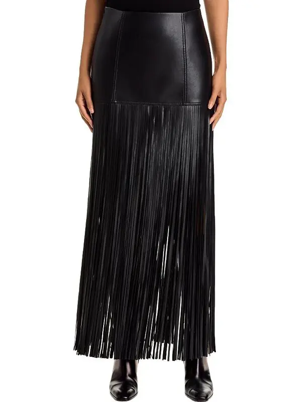 TOCCIN Soren Faux Leather Fringe Maxi Skirt - Cedar