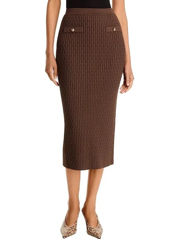 TOCCIN Milla Ribbed Midi Skirt With Faux Pockets - Espresso