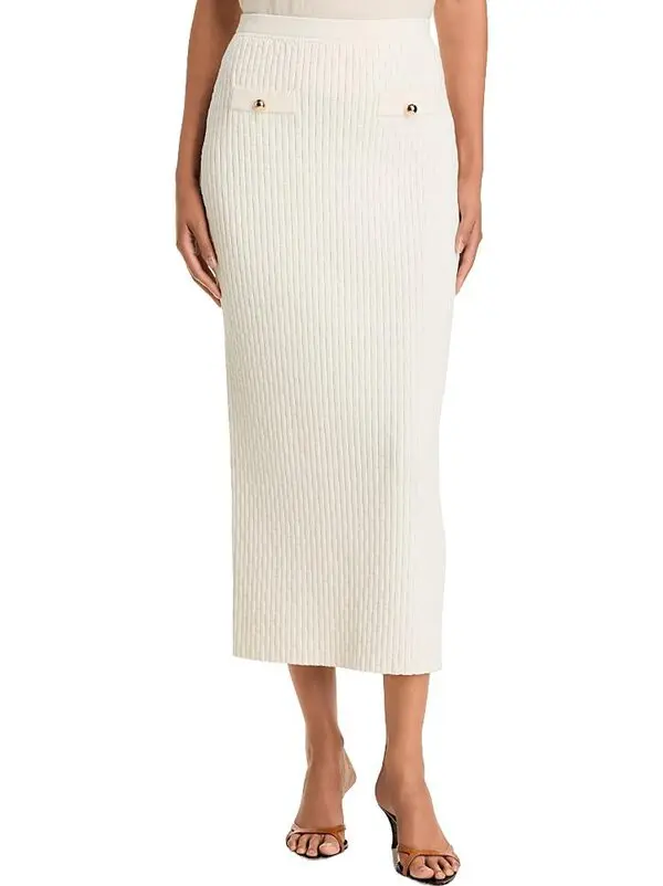TOCCIN Milla Ribbed Midi Skirt With Faux Pockets - Ivory