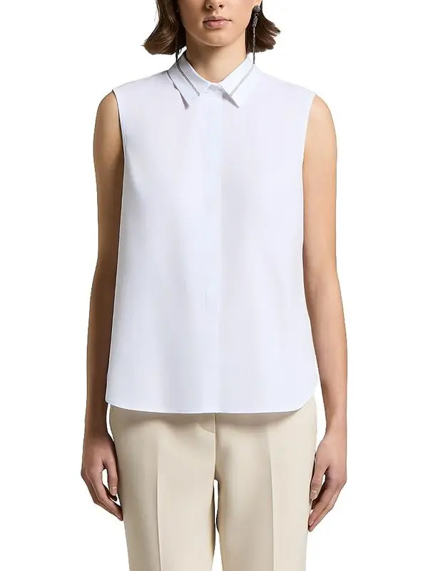 Peserico Sleeveless Stretch Cotton Poplin & Jersey Rib Top - Flash White
