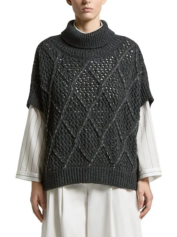 Peserico Wool Blend Turtleneck Cape Sweater - Eclipse Gray