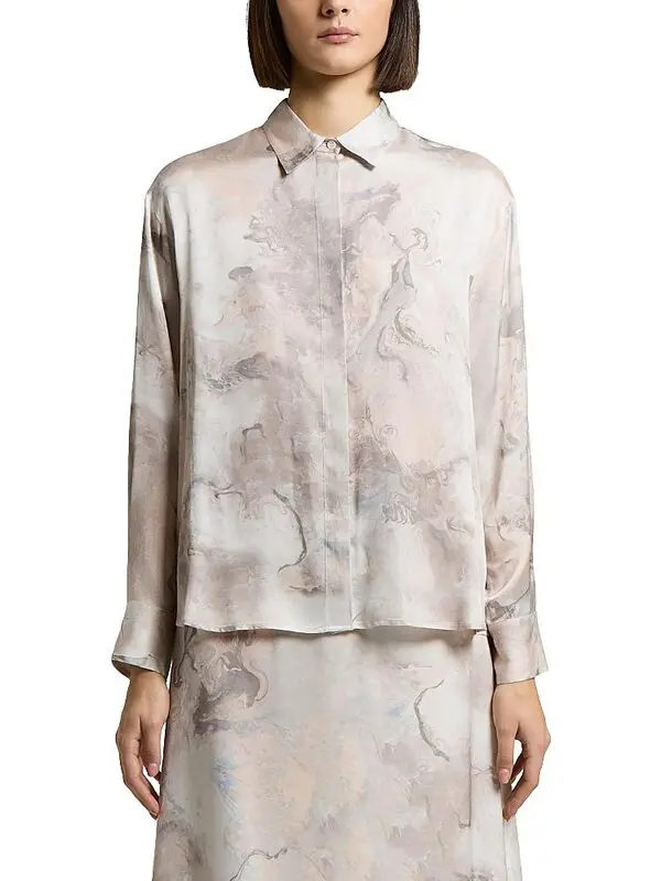 Peserico Printed Flowy Viscose Shirt - Winter Sunset Pink