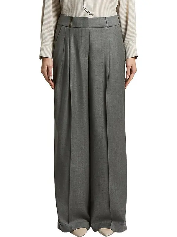 Peserico Wide Leg Pants In Shiny Viscose Wool Stretch Twill - Eclipse Gray
