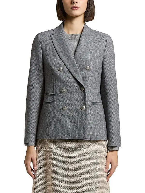 Peserico Double Breasted Micro Pied De Poule Blazer Jacket - Eclipse Gray