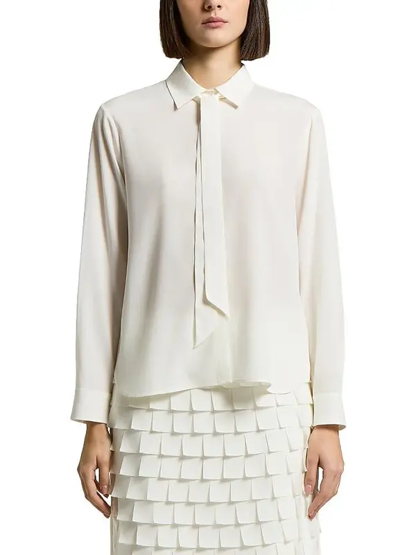 Peserico Silk Stretch Crepe De Chine Tie Neck Top - Comet White