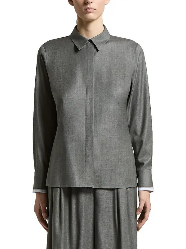 Peserico Shiny Wool & Viscose Stretch Twill Shirt - Eclipse Gray