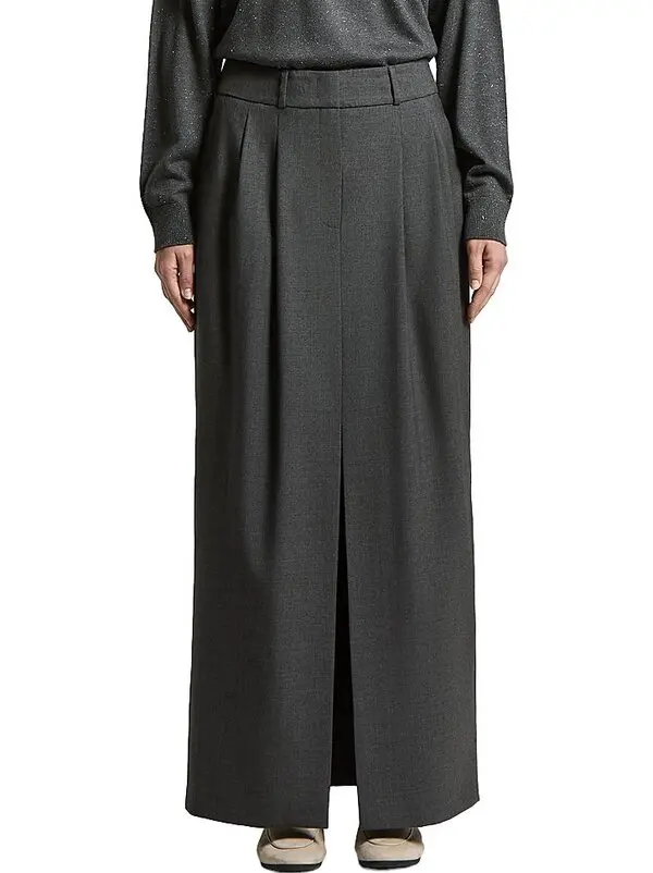 Peserico Stretch Wool Gabardine Maxi Skirt - Eclipse Gray