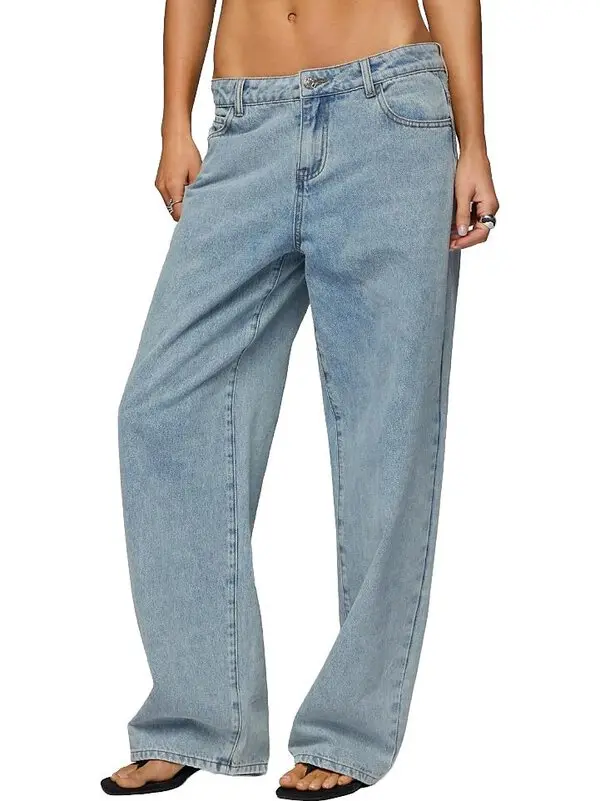 EDIKTED Dalina Washed Low Rise Baggy Jeans - Light-blue