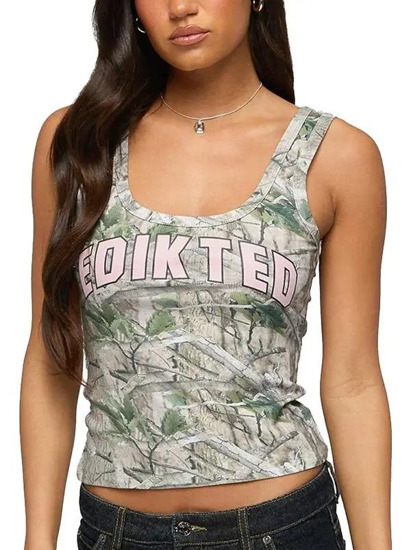 EDIKTED Ribbed Tank Top - Olive