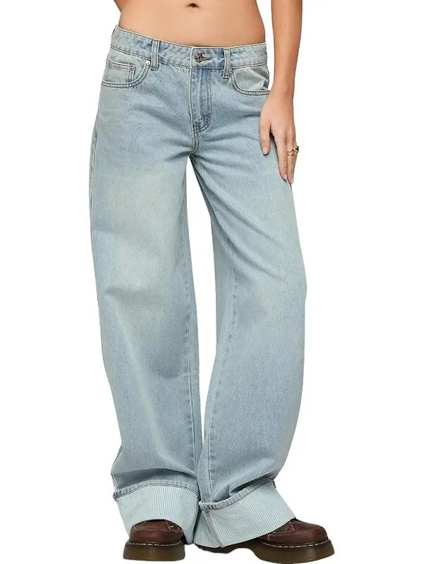 EDIKTED Contrast Heart Low Rise Baggy Jeans - Light-blue