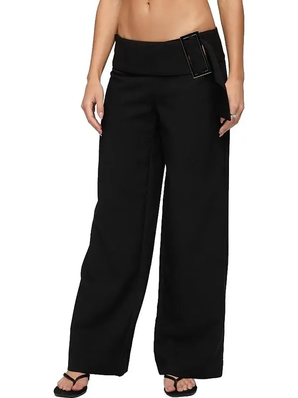 EDIKTED Cerise Buckle Low Rise Baggy Pants - Black