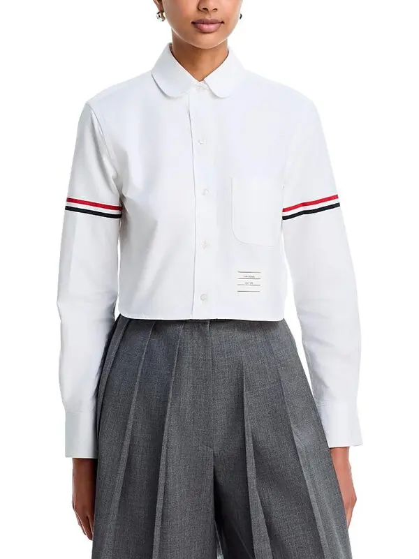 Thom Browne Cotton Cropped Shirt With Signature Striping - White