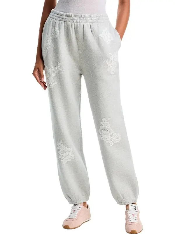 LoveShackFancy Lilia Cotton Blend Lace Trim Sweatpants - Silver Fog