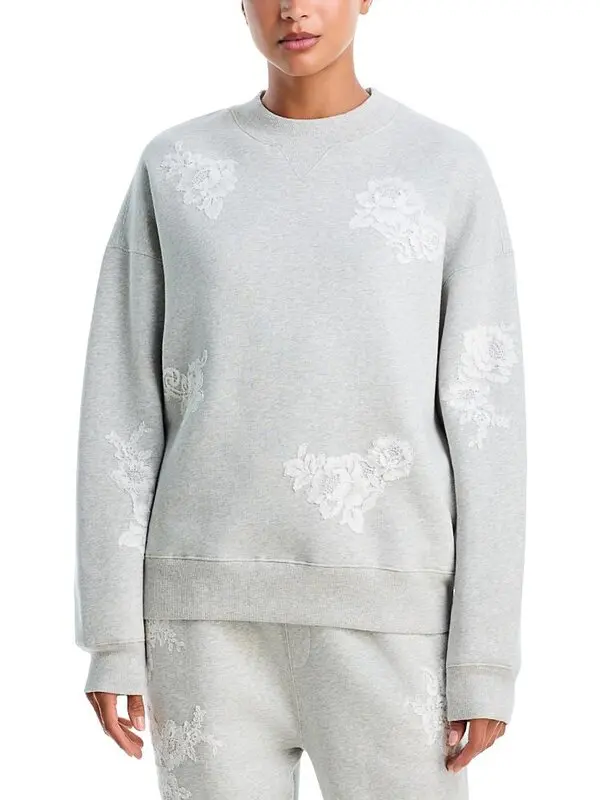 LoveShackFancy Cotton Blend Lace Trim Sweatshirt - Silver Fog