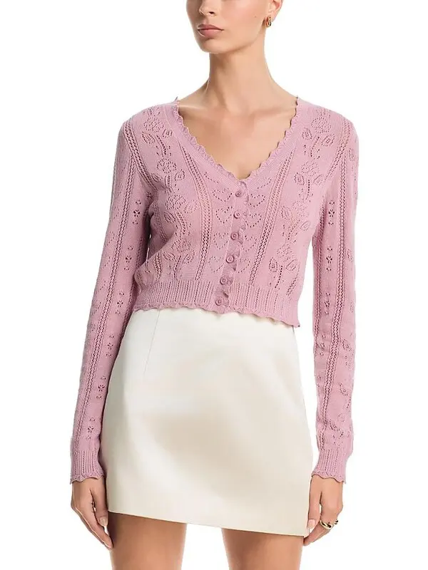 LoveShackFancy Sibella Pointelle Knit Cardigan Sweater - Pink Iris