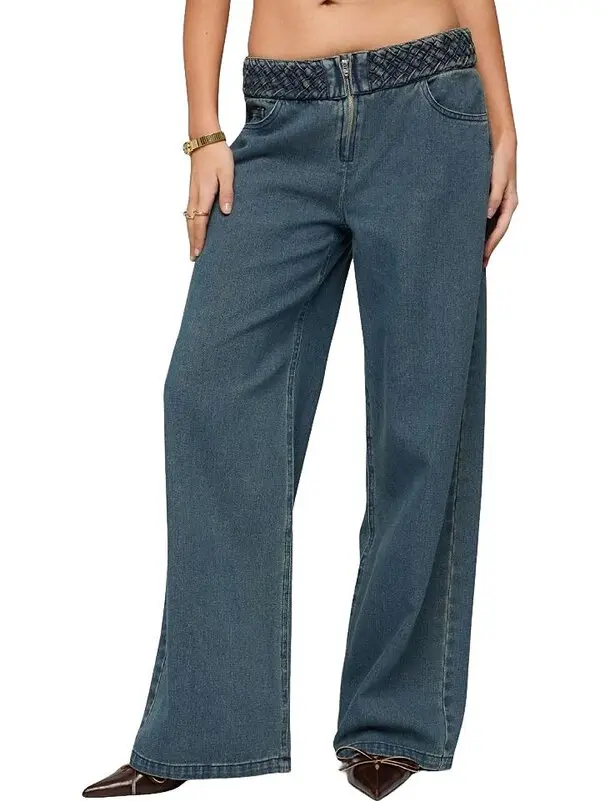 EDIKTED Braidey Low Rise Baggy Jeans - Blue-washed