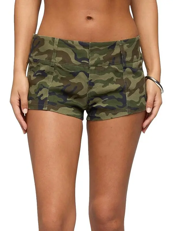 EDIKTED Camouflage Stretch Micro Shorts - Olive