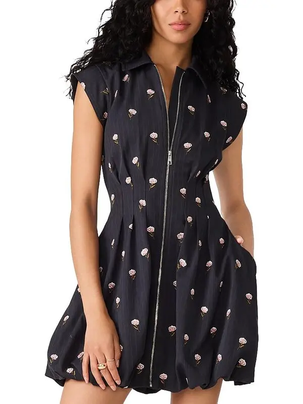 Steve Madden Dyanne Zippered Mini Dress With Floral Print - Navy Stripe