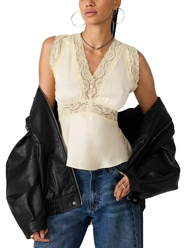 Steve Madden Elinor Sleeveless Lace Trim Top - Cream