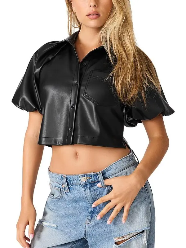 Steve Madden Reece Cropped Blouse - Black