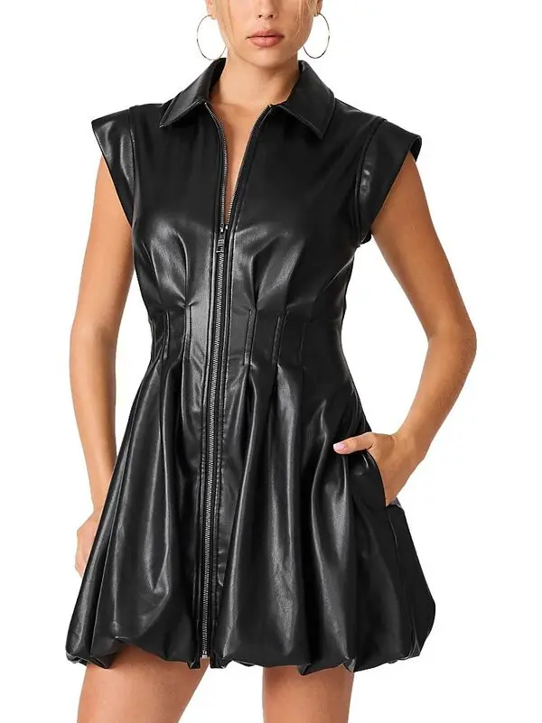 Steve Madden Dyanne Cap Sleeve Bubble Hem Dress - Black