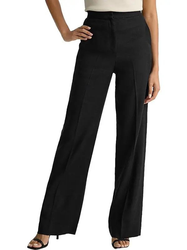 St. John Linen Blend Stretch Wide Leg Trousers - Black
