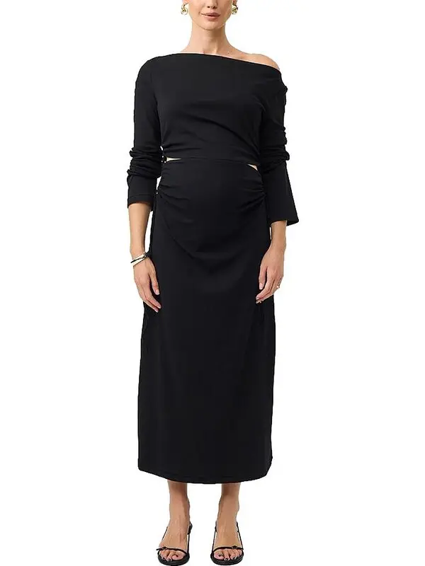 PORTIER Aura Midi Dress With Gathered Detailing - Black