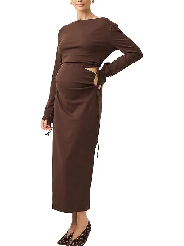 PORTIER Aura Midi Dress With Gathered Detailing - Brown