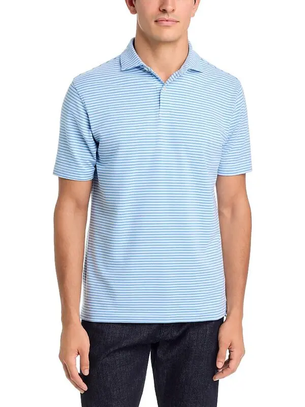 Peter Millar Albatross Stripe Cotton Blend Polo Shirt - Blue Brisk