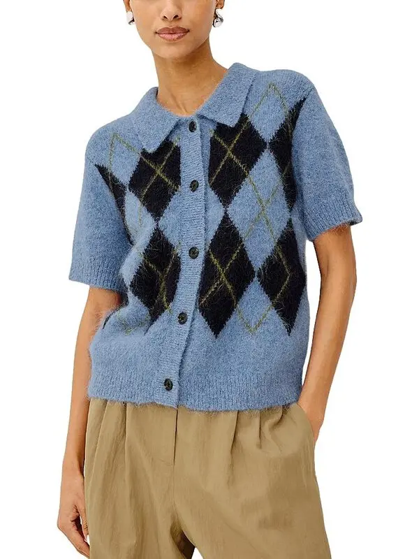 Rails Kelly Button Front Short Sleeve Cardigan - Argyle