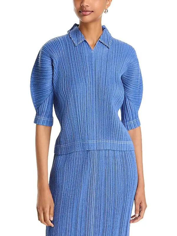 Issey Miyake Denim Collared Top - Blue