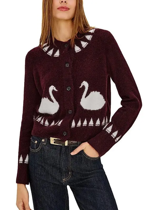 Rails Millie Swan Print Cardigan Sweater - Swans