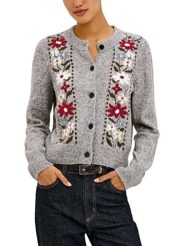 Rails Millie Floral Embroidered Cardigan Sweater - Grey Floral