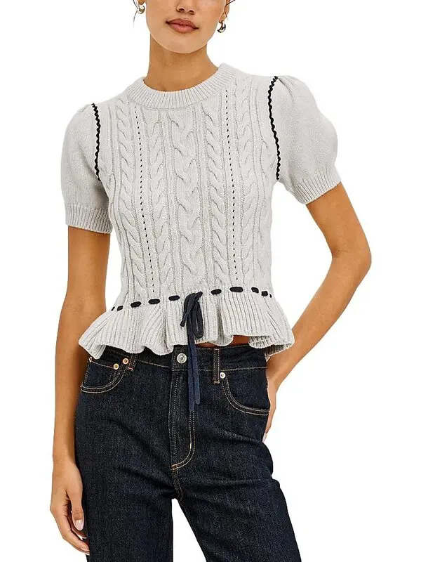 Rails Chandi Cable Knit Ruffle Hem Sweater - Heather Oat