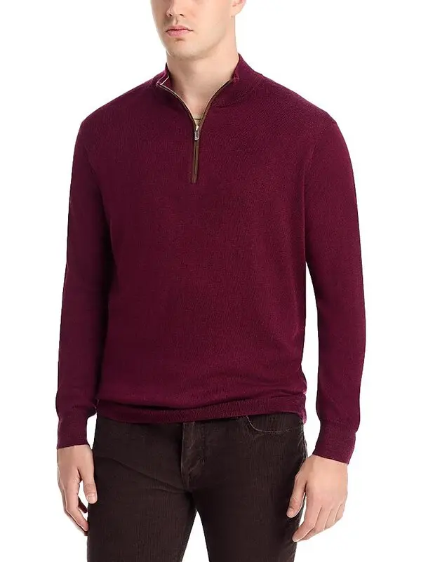 Peter Millar Autumn Crest Quarter Zip Sweater With Suede Trim - Bordeaux