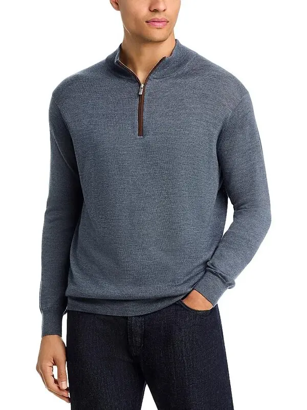 Peter Millar Autumn Crest Quarter Zip Sweater With Suede Trim - Charcoal