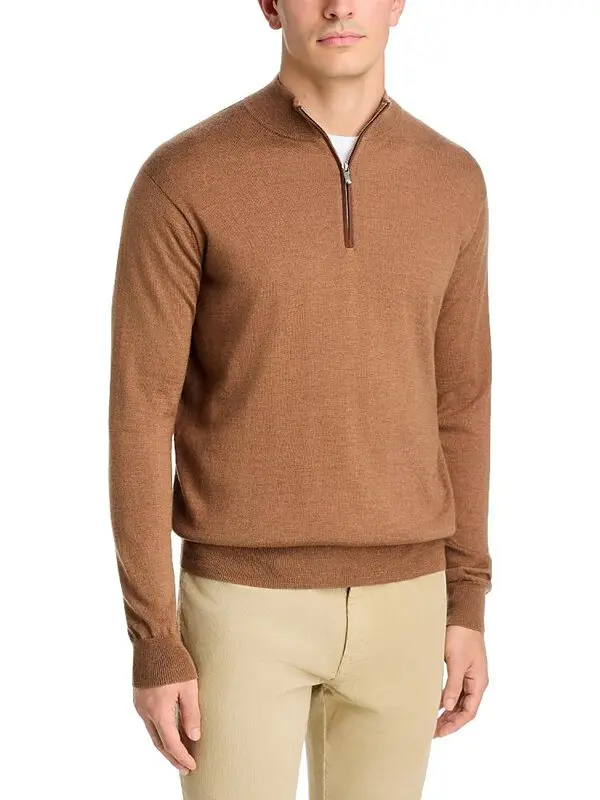 Peter Millar Autumn Crest Quarter Zip Sweater With Suede Trim - Dark Amber