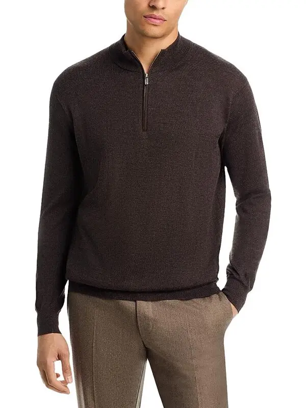Peter Millar Autumn Crest Quarter Zip Sweater With Suede Trim - French Press