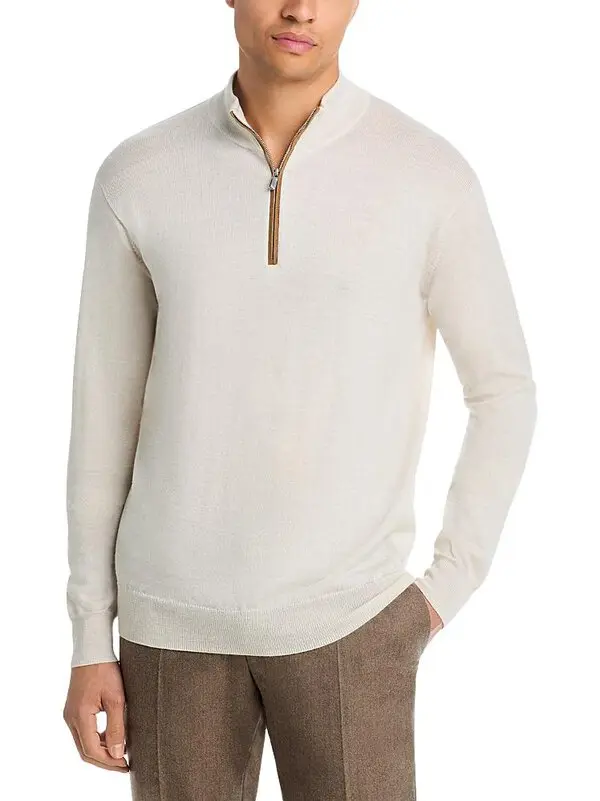 Peter Millar Autumn Crest Quarter Zip Sweater With Suede Trim - Ivory